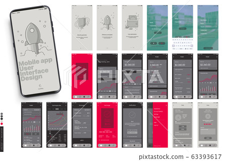 Mobile app design, UI, UX. A set of graphic... - Stock Illustration ...