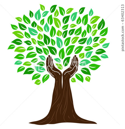 Hand tree and overgrown green leaves - Stock Illustration [63402313 ...