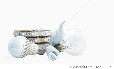 different Lighting Bulbs set 3d render on white no - Stock Illustration ...