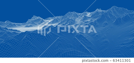 Abstract 3d wire-frame landscape. Blueprint style - Stock Illustration ...