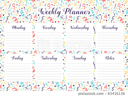 Weekly organizer - planner with cute confetti. - Stock Illustration ...