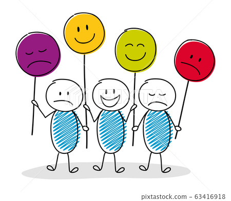 Set of hand drawn stickman holding emoticons - Stock Illustration ...
