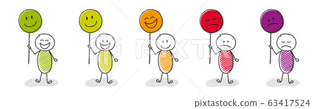 Set of funny cartoon stickman holding emoticons. - Stock Illustration ...