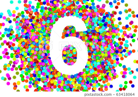Number 6 from colored confetti. 3D rendering - Stock Illustration ...
