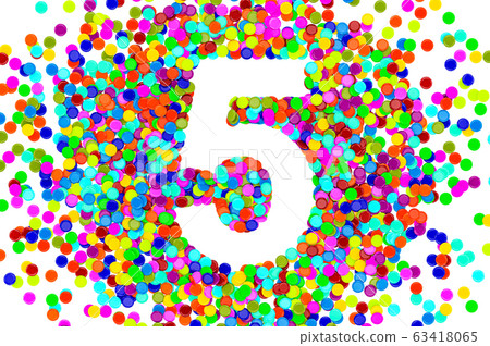Number 5 from colored confetti. 3D rendering - Stock Illustration ...
