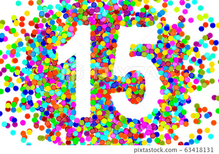 15 from colored confetti. 3D rendering - Stock Illustration [63418131 ...