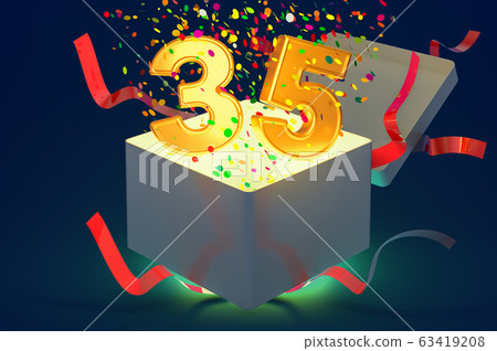 Number 35 inside gift box with confetti and shiny - Stock Illustration ...
