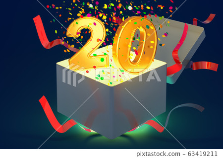 Number 20 inside gift box with confetti and shiny - Stock Illustration ...