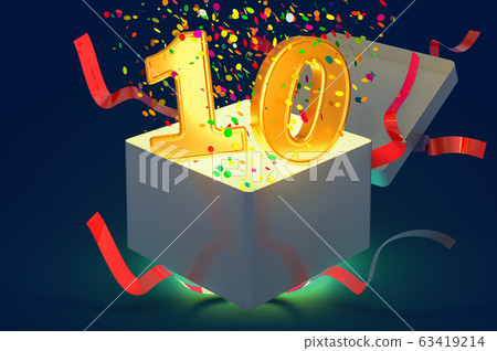 Number 10 inside gift box with confetti and shiny - Stock Illustration ...