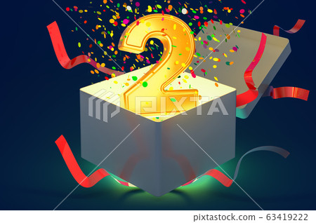 Number 2 inside gift box with confetti and shiny - Stock Illustration ...