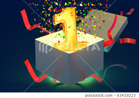 Number 1 inside gift box with confetti and shiny-插圖素材 [63419223] - PIXTA圖庫