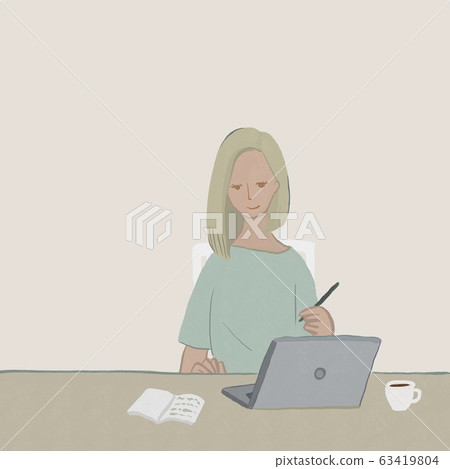 A woman working on a computer - Stock Illustration [63419804] - PIXTA