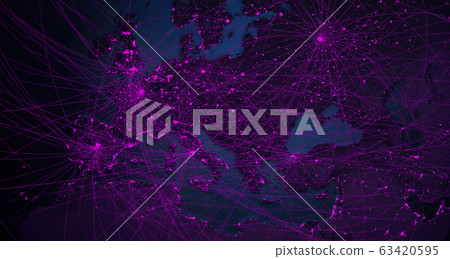Map of Europe showing fictitious pathways and... - Stock Illustration ...