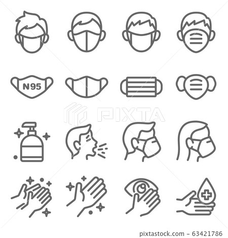 Mask protection virus icon set vector... - Stock Illustration [63421786 ...