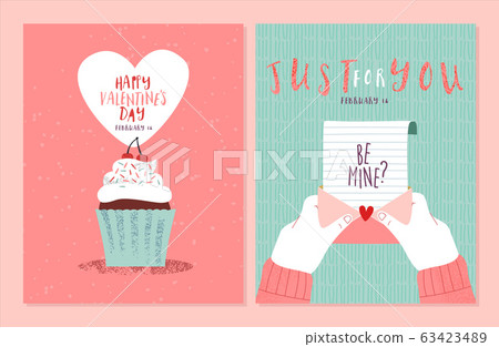 Valentine's day cute hand drawn love card set - Stock Illustration ...