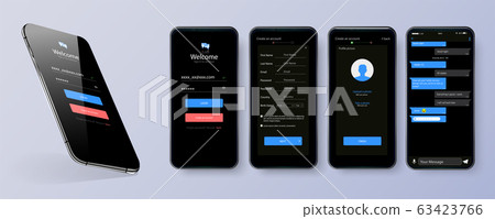 Black theme design of mobile application user... - Stock Illustration ...