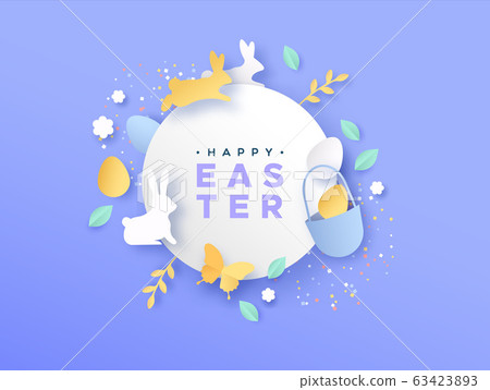 Happy easter card paper frame and spring element - Stock Illustration ...