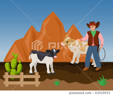 Cowboy on ranch vector illustration of wild...-插圖素材 [63429455] - PIXTA圖庫