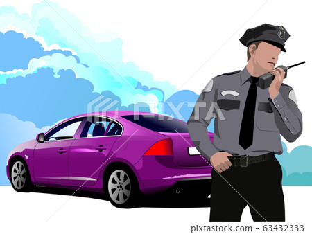 Policeman and car. Vector illustration - Stock Illustration [63432333 ...