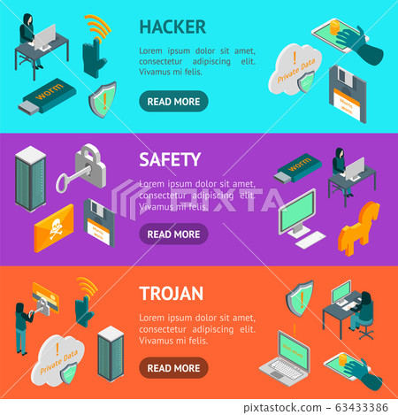 Hacker Attack Concept Banner Horizontal Set 3d... - Stock Illustration ...