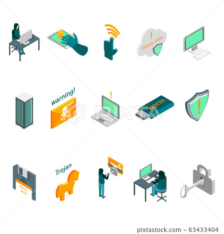 Hacker Attack Concept Icon Set 3d Isometric... - Stock Illustration ...