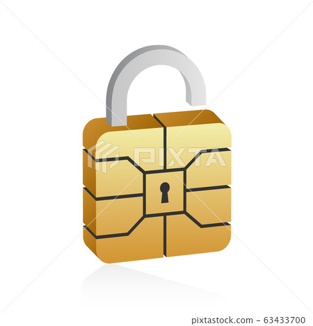 Golden EMV microchip in 3d style. Secure... - Stock Illustration ...