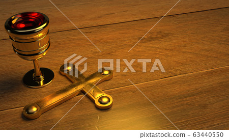 The Holy grail gold cross on wood 3d rendering... - Stock Illustration ...