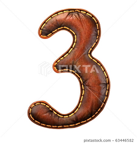Number 3 made of leather. 3D render font with... - Stock Illustration ...