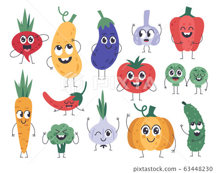 Vegetable mascots. Happy carrot, cute cucumber... - Stock Illustration ...