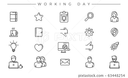 Working Day concept line style vector icons set - Stock Illustration ...