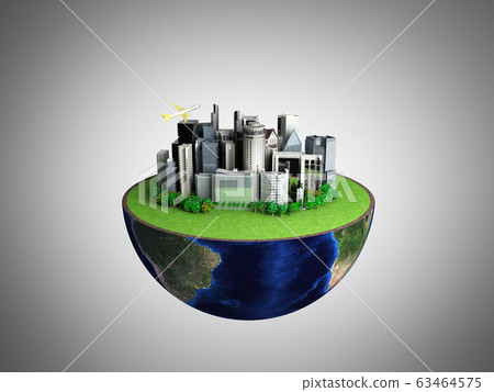 Urbanization concept with globe and city on - Stock Illustration ...