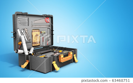 A set of tools in the case 3d render on blue - Stock Illustration ...