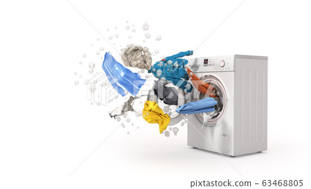Washing machine and flying clothes on white - Stock Illustration ...