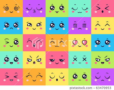 Cute colored faces collection, emoticon emotion...-插圖素材 [63470953 ...