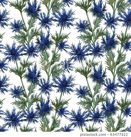 Seamless pattern with watercolor blue thorn.... - Stock Illustration ...
