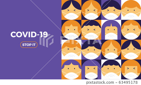 Crowd of people wearing face mask defend from - Stock Illustration ...