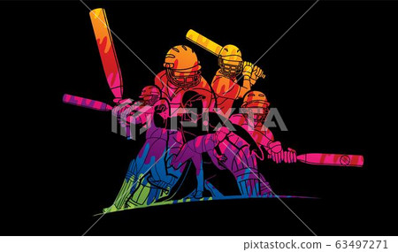Group of Cricket players action cartoon sport...-插圖素材 [63497271] - PIXTA圖庫