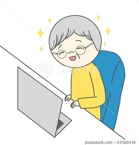 Elderly person and personal computer happy - Stock Illustration ...