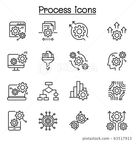 Process, data analysis icon set in thin line style - Stock Illustration ...