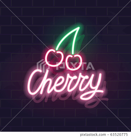 Neon cherry icon. Vector isolated neon... - Stock Illustration ...