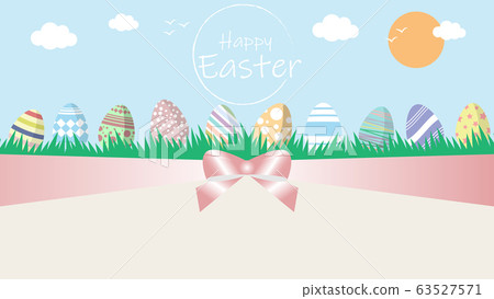 Happy Easter greeting card with easter eggs on... - Stock Illustration ...