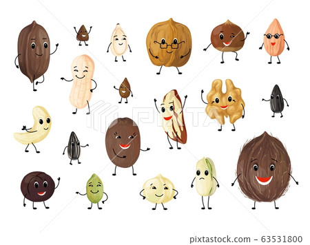Nuts cartoon characters. Cute mascot persons... - Stock Illustration ...