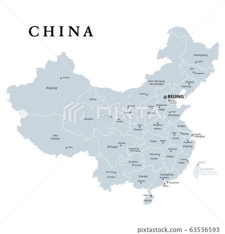China, gray political map, with administrative... - Stock Illustration ...