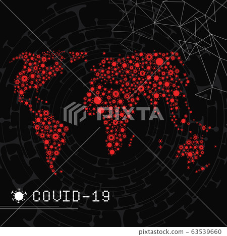 Vector world map made of virus shape silhouettes - Stock Illustration ...