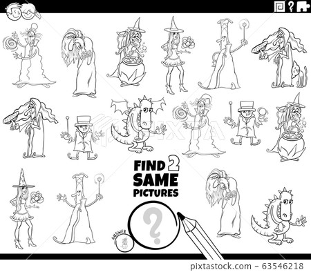 find two same fantasy characters color book page - Stock Illustration ...