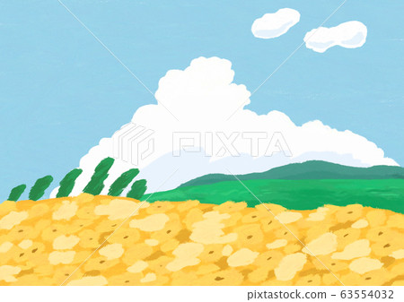 Yellow flower field landscape illustration - Stock Illustration ...