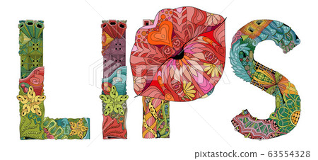 Word LIPS with lips silhouette . Vector decorative - Stock Illustration ...