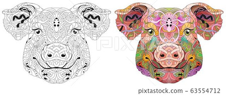 Zentangle pig head. Hand drawn decorative vector - Stock Illustration ...