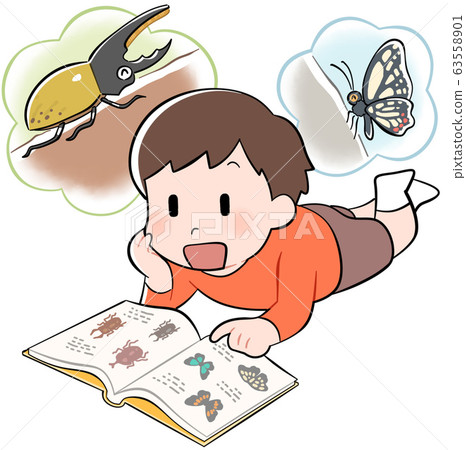 Kids reading insect picture book - Stock Illustration [63558901] - PIXTA