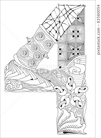 Number four Zentangle. Vector decorative object - Stock Illustration ...